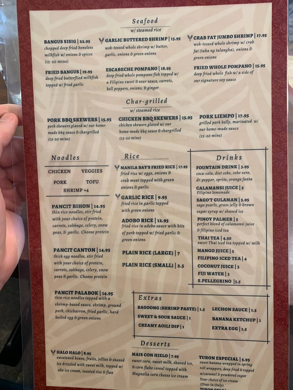 Menu at Manila Bay Filipino Restaurant, Aurora