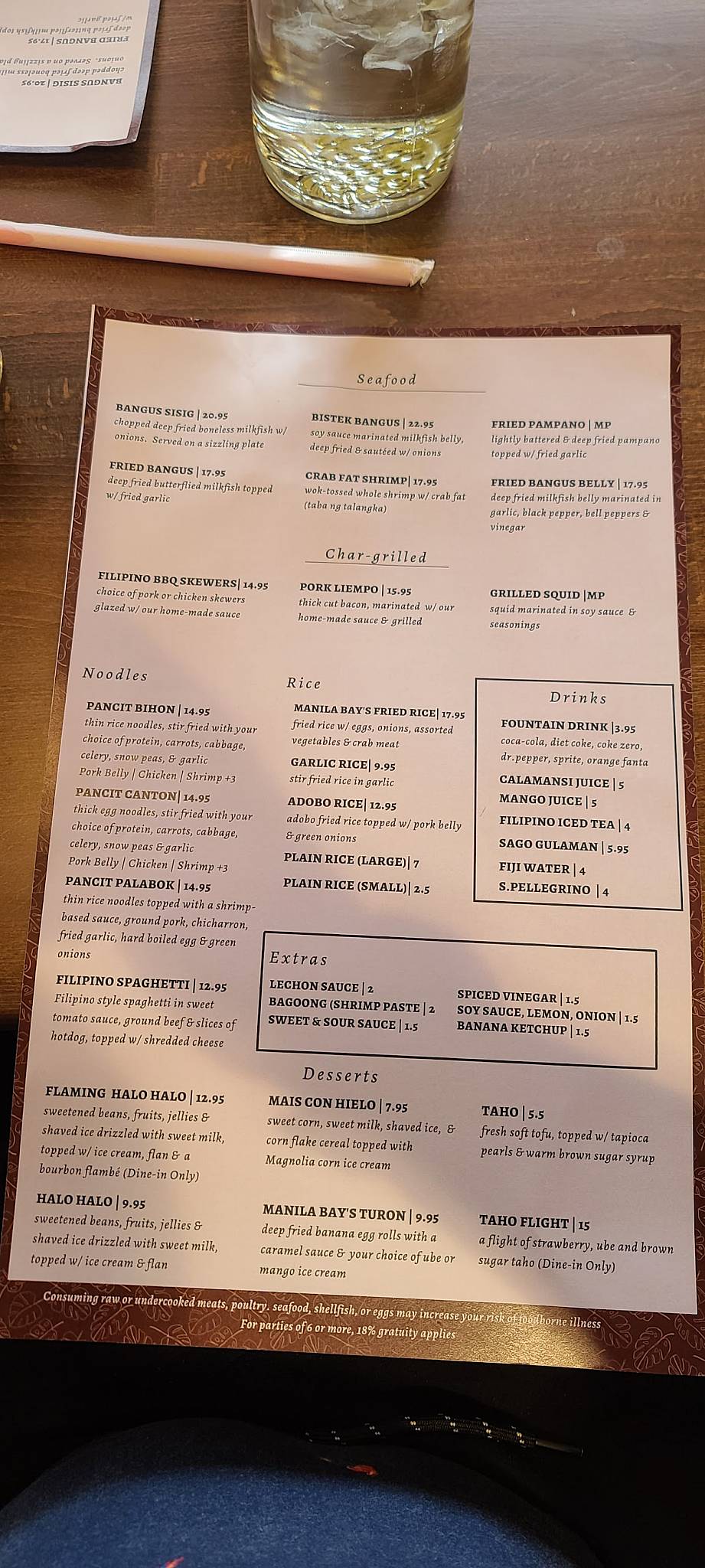 Menu at Manila Bay Filipino Restaurant, Aurora