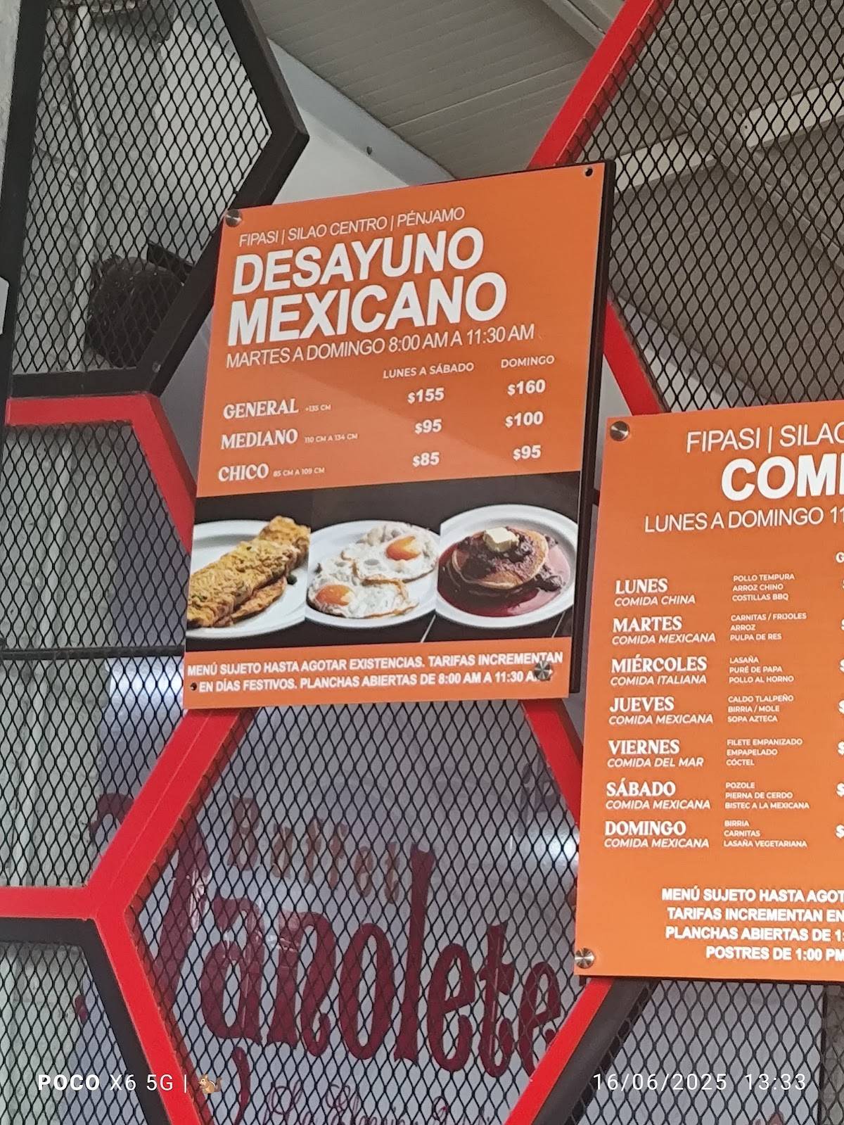 Carta del restaurante Buffet Manolete Fipasi, Silao