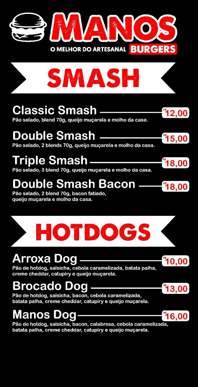 Menu em Manos Burgers restaurante, Manaus