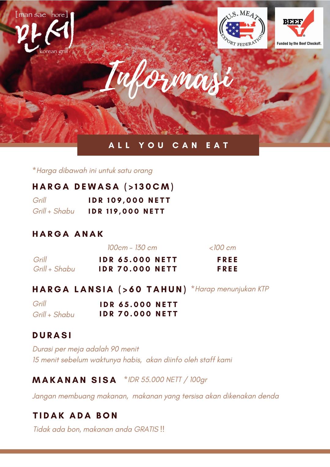 Menu at Mansae Hore Korean Grill Sorong cabang KILO restaurant, Sorong