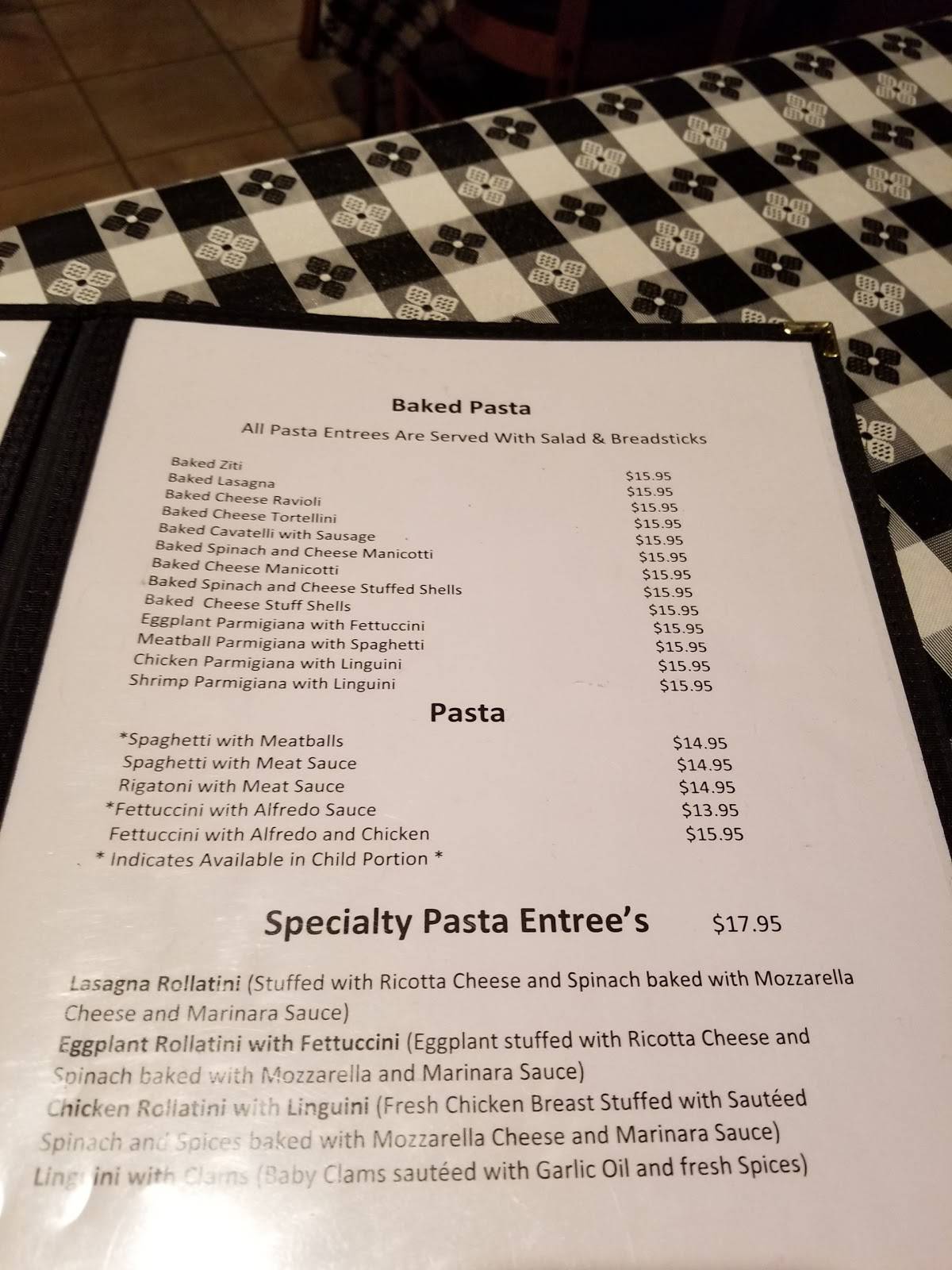 Menu at Marino's Italian Restaurant, Johnston