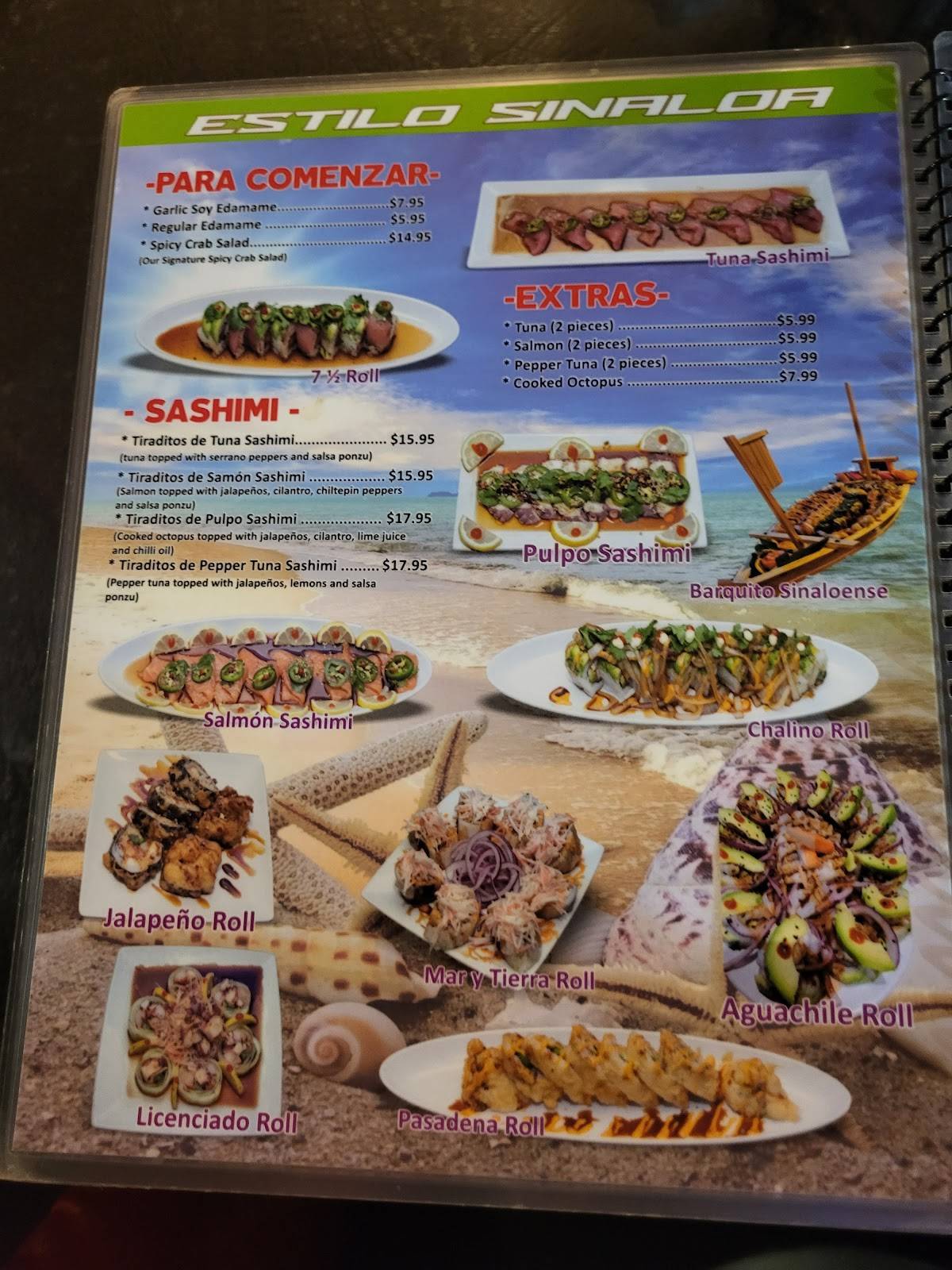 Menu at Mariscos El General restaurant, Pasadena, Spencer Hwy