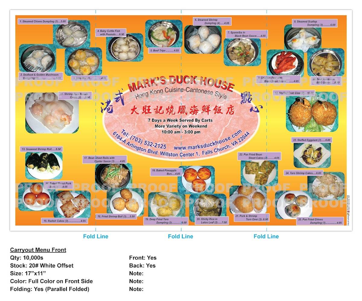 Menu at Mark’s Duck House restaurant, Falls Church