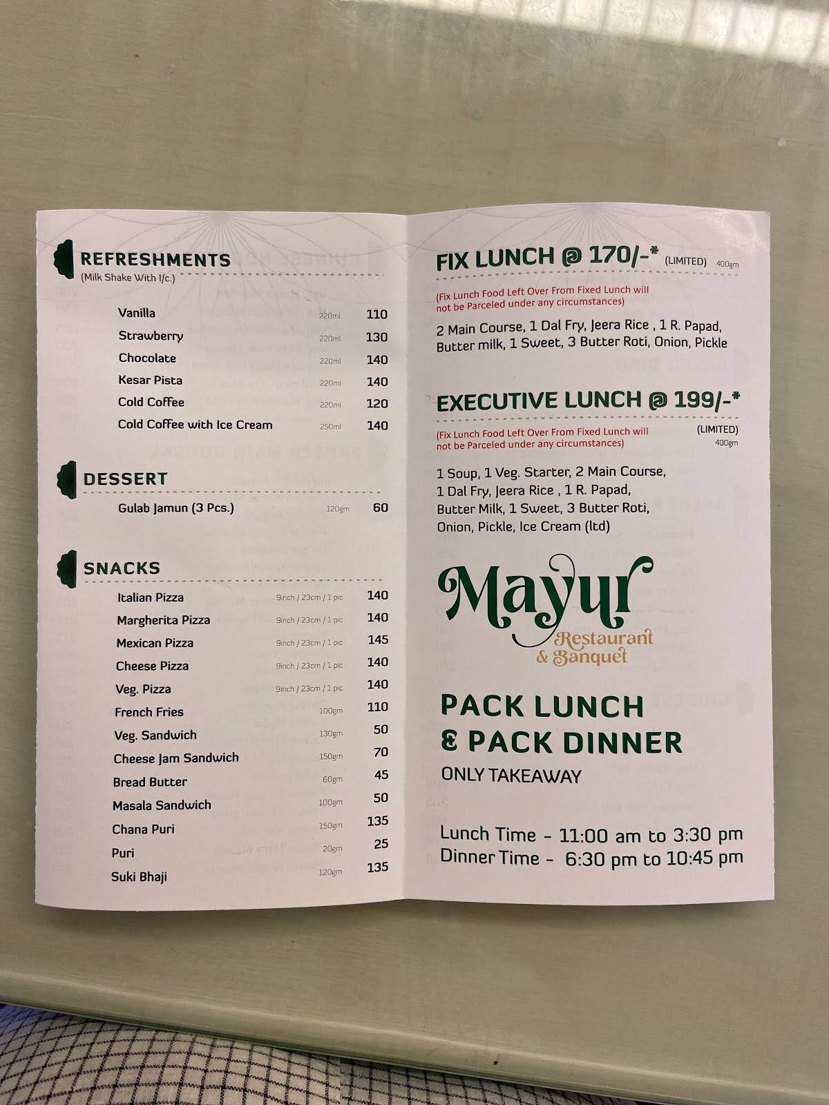Menu at Mayur Restaurant & Banquet, Ahmedabad, Jasodanagar cross road