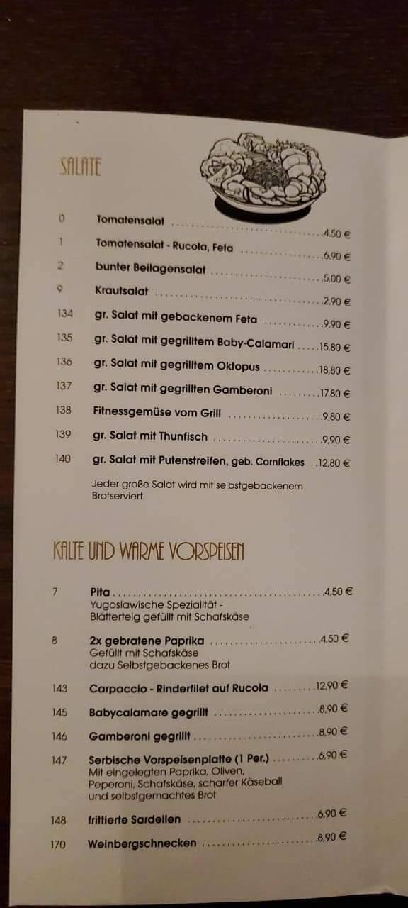 Speisekarte von Restaurant Mediterran bei Zoran, Abensberg
