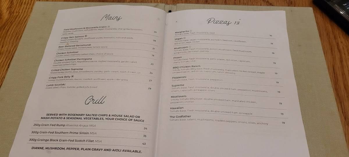 Menu at Mermaid Beach Tavern restaurant, Mermaid Beach