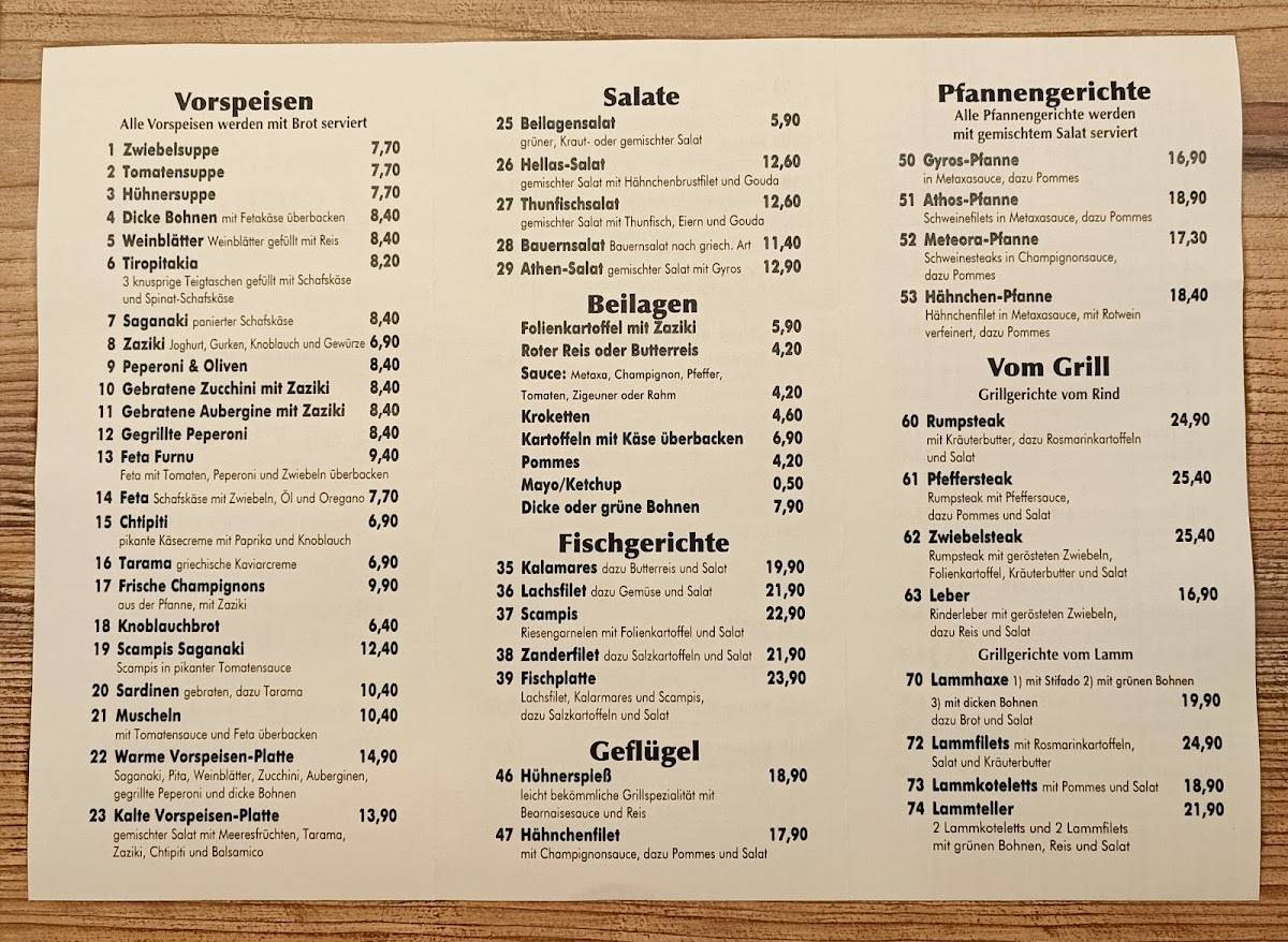 Speisekarte von Restaurant Meteora, Minden