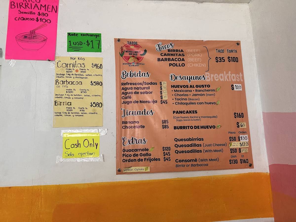 Carta del restaurante México Lindo y que rico Isla Mujeres, Isla Mujeres