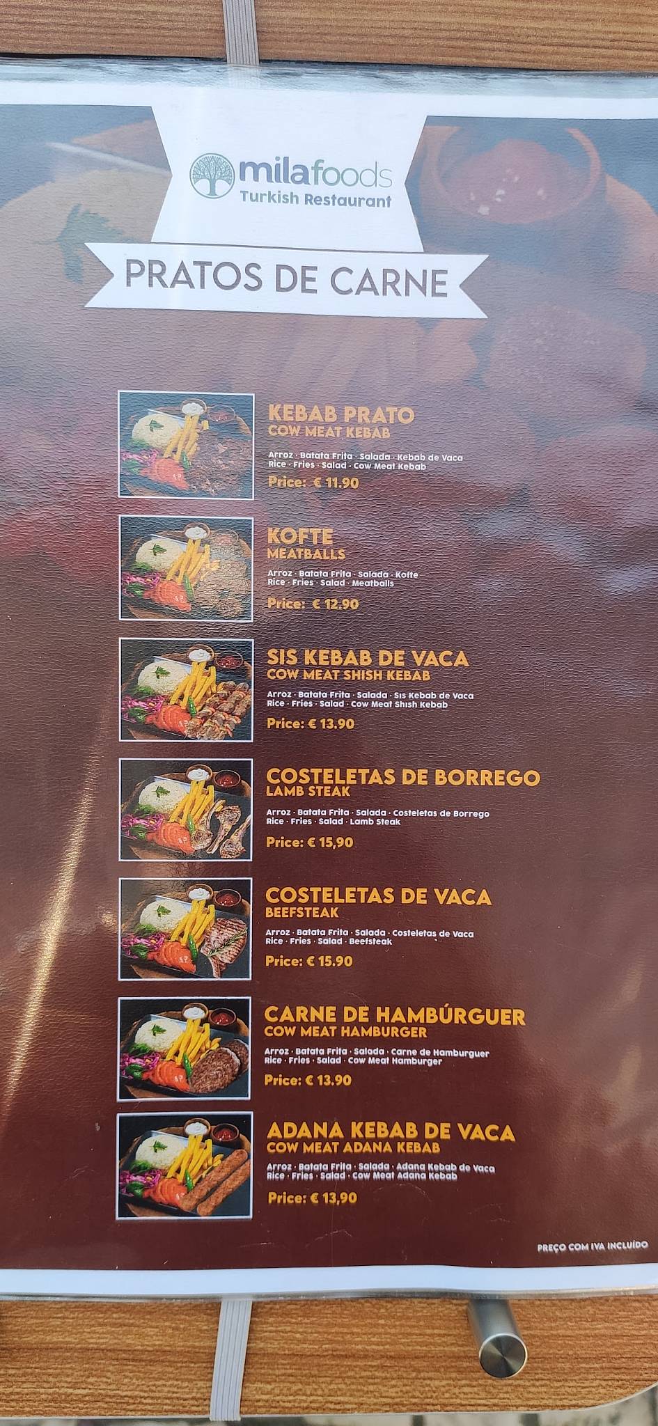 Menu at Mila Turkish Restaurant Halal, Aveiro