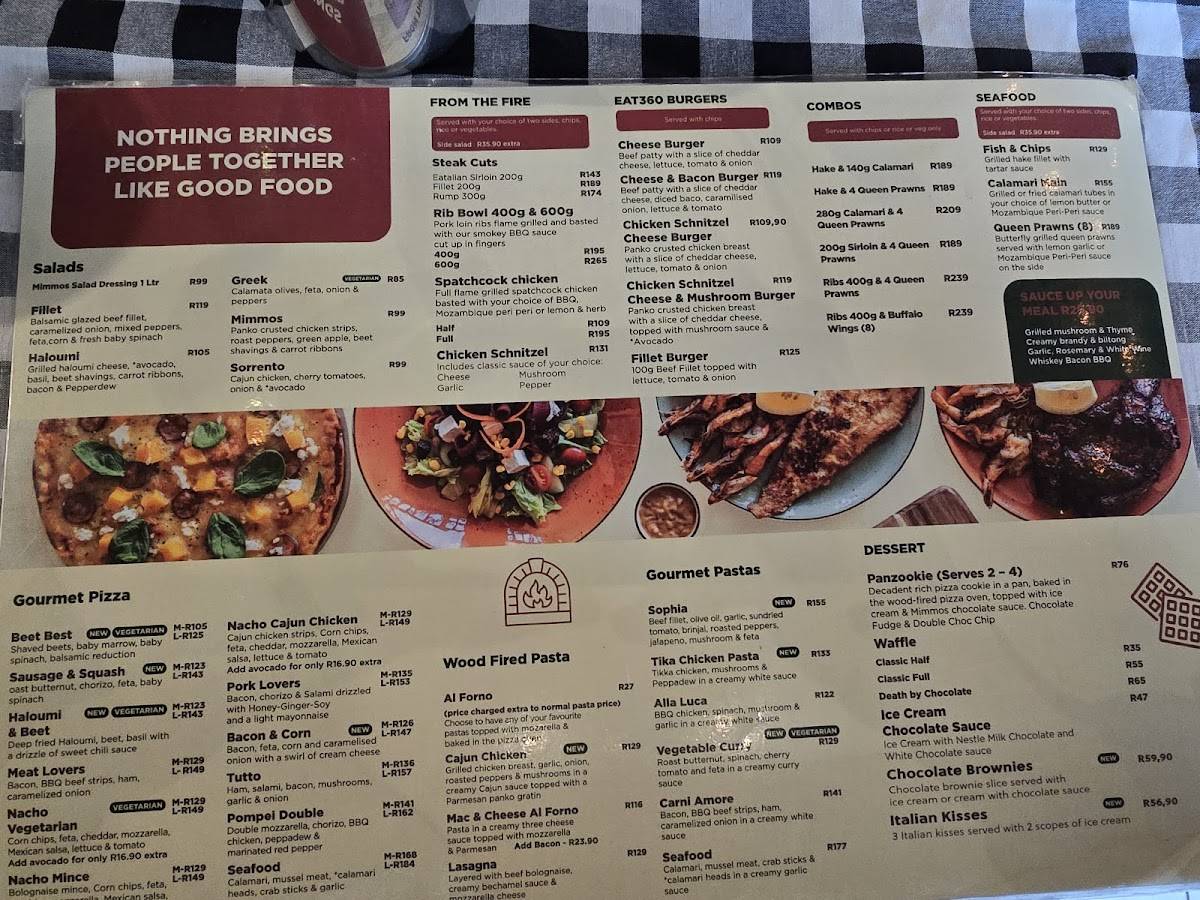 Menu at Mimmos Gateway restaurant, Umhlanga, G016