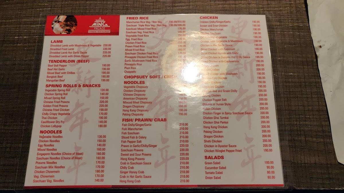 Menu at Ming Palace, Thrissur, Ist Floor