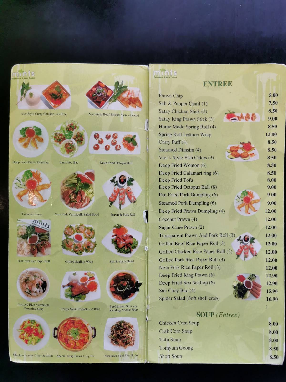 Menu at Mints on Rosalie restaurant, Paddington