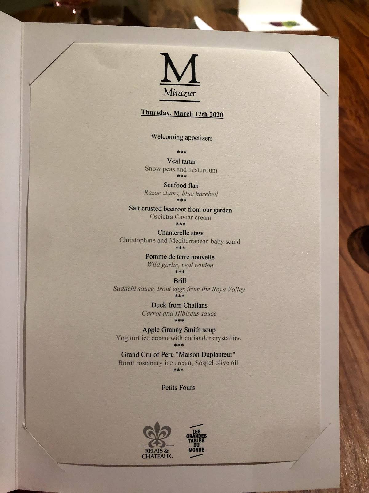 Menu at Restaurant Mirazur, Menton, 30 Av. Aristide Briand
