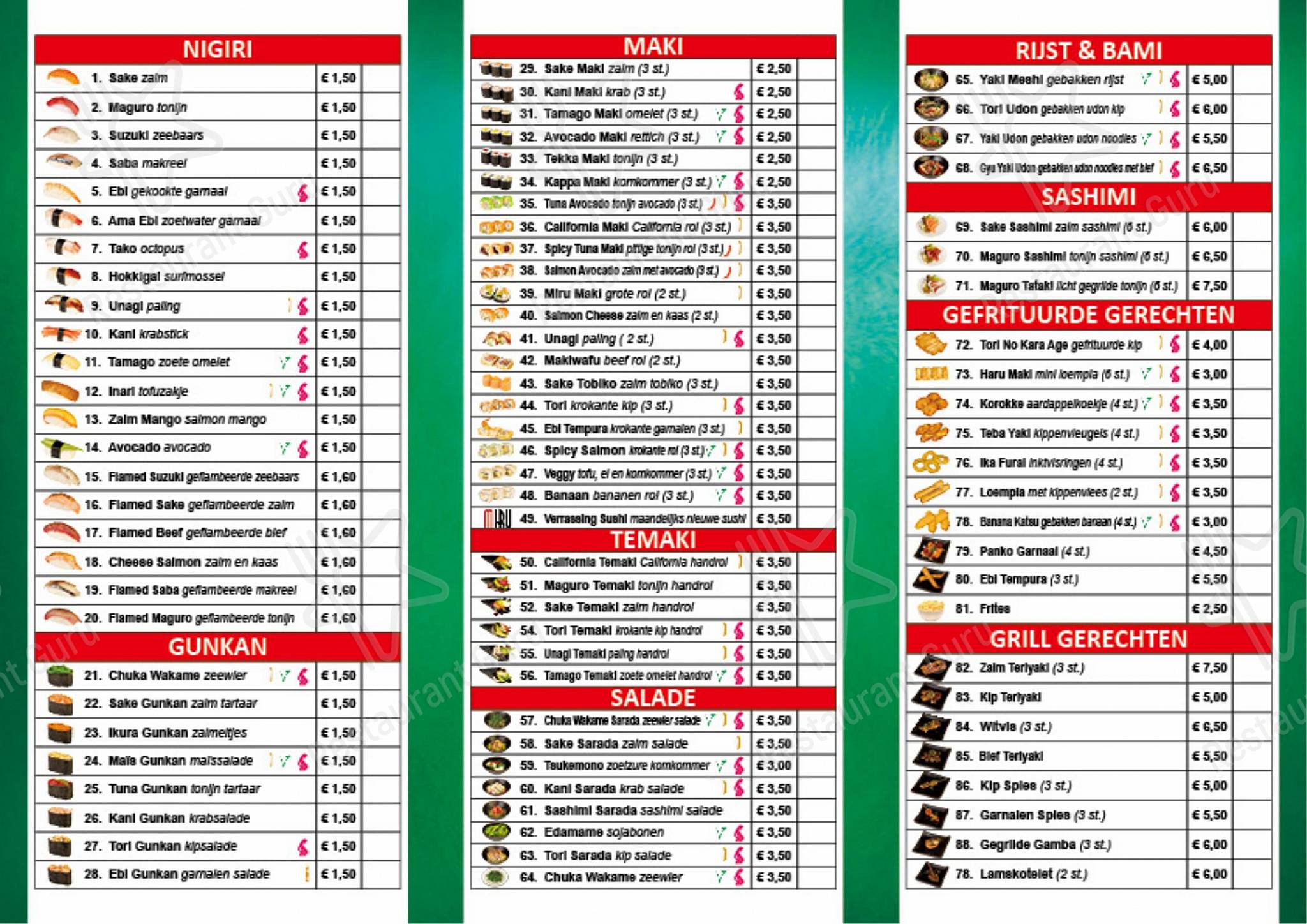 Menu at Miru Sushi & Grill, Oss