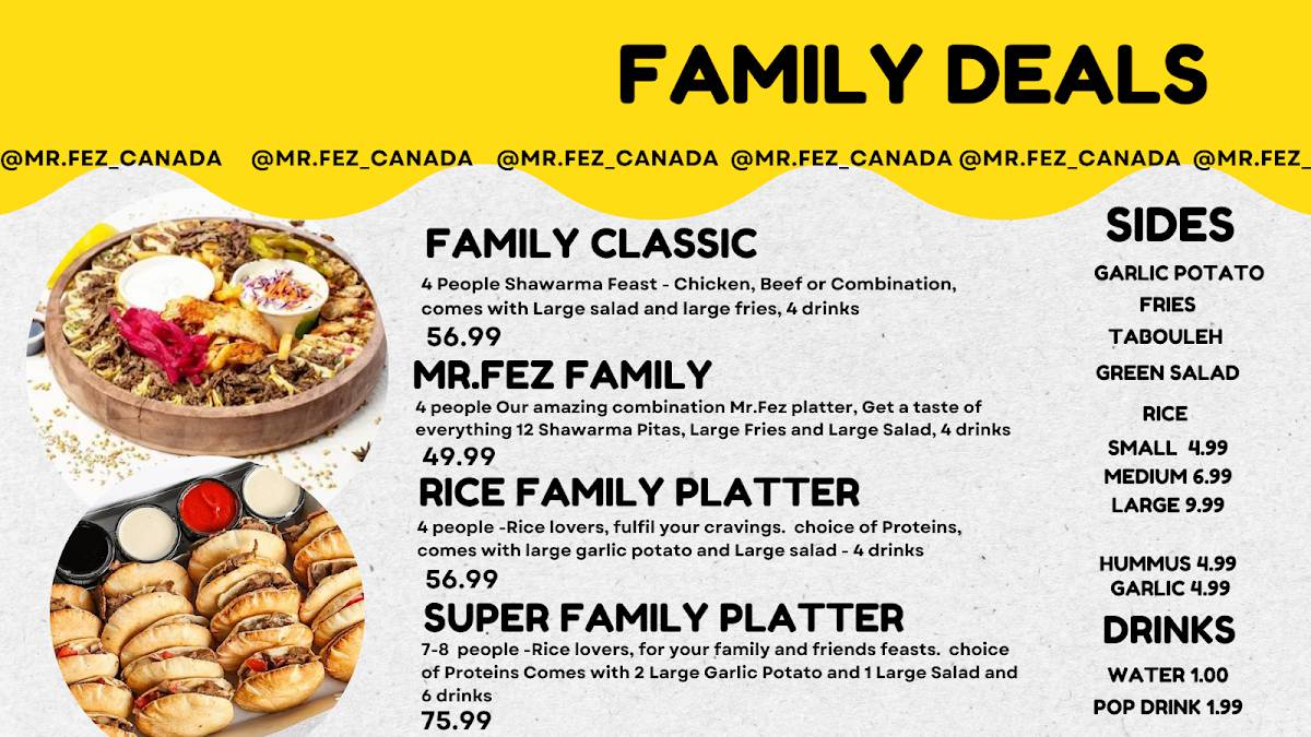 Menu at Mr. Fez Shawarma restaurant, Ottawa