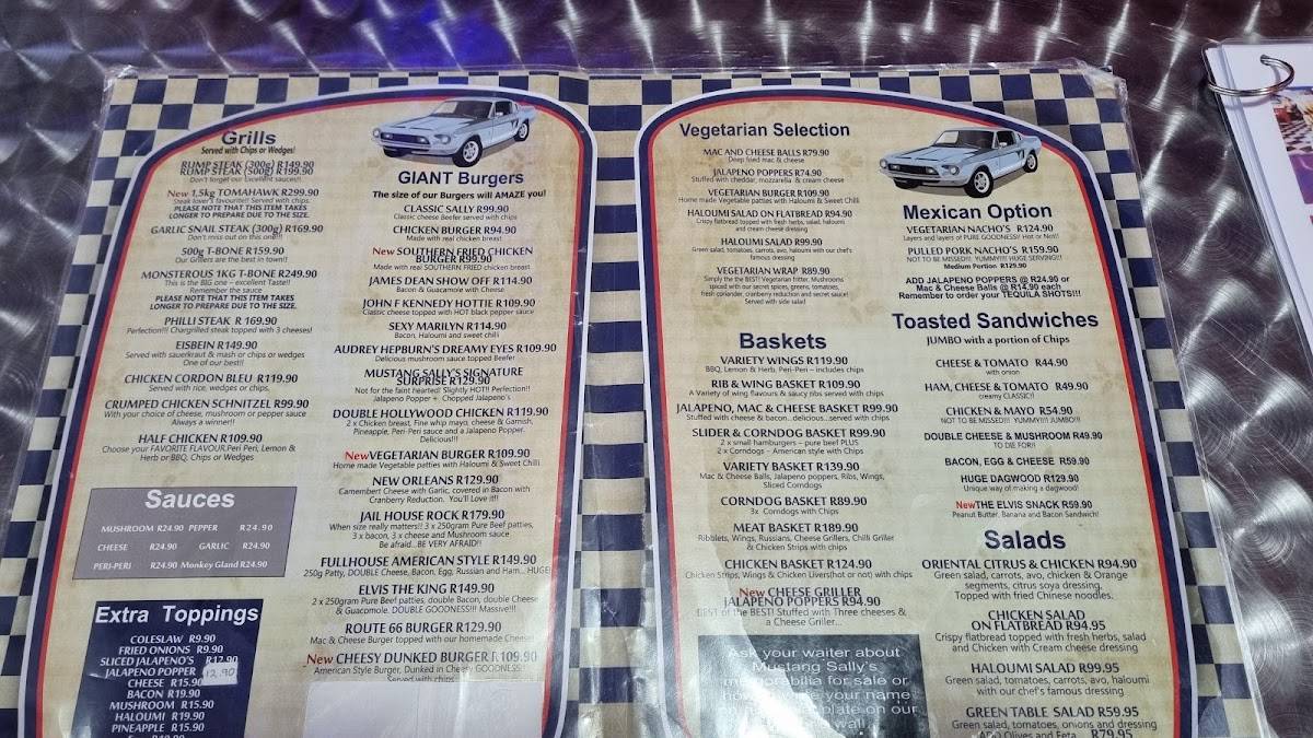 Menu at Mustang Sally's Pub & Diner Montana, Pretoria