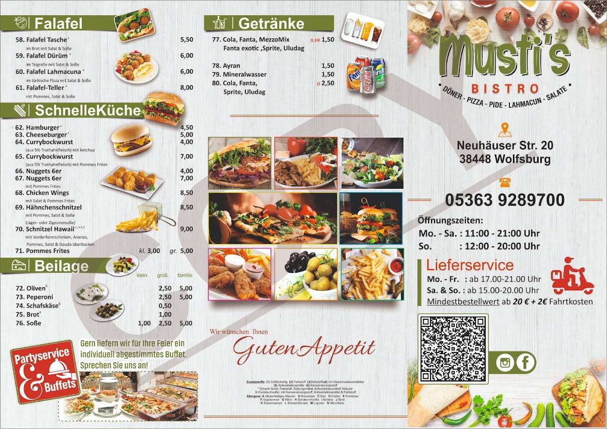 Speisekarte von Musti's Bistro restaurant, Wolfsburg