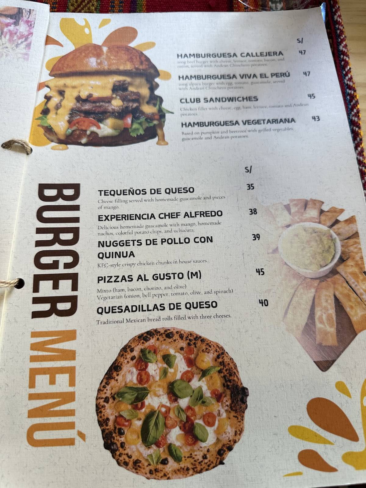 Menu at My Ancestros cocina de altura restaurant, Aguas Calientes