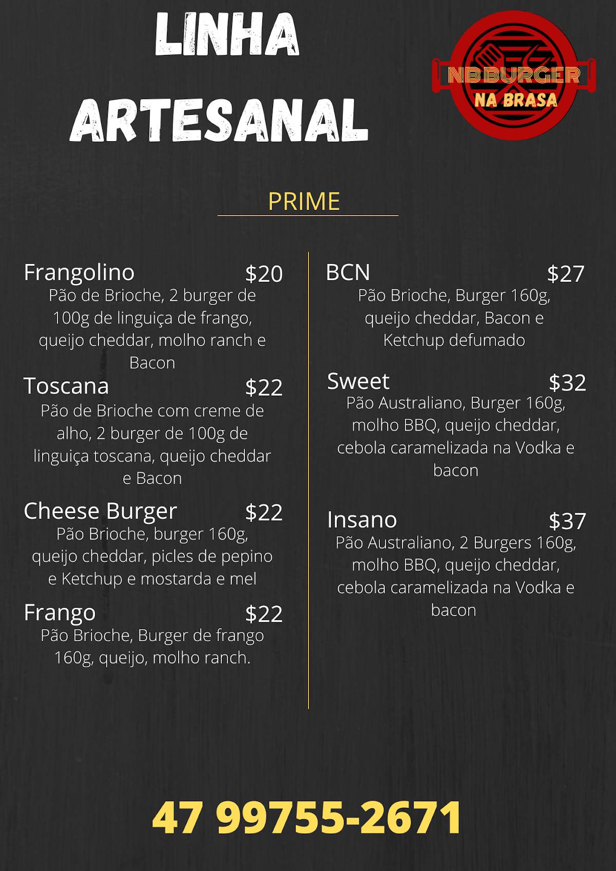 Menu at NB - Na brasa Burger restaurant, Blumenau