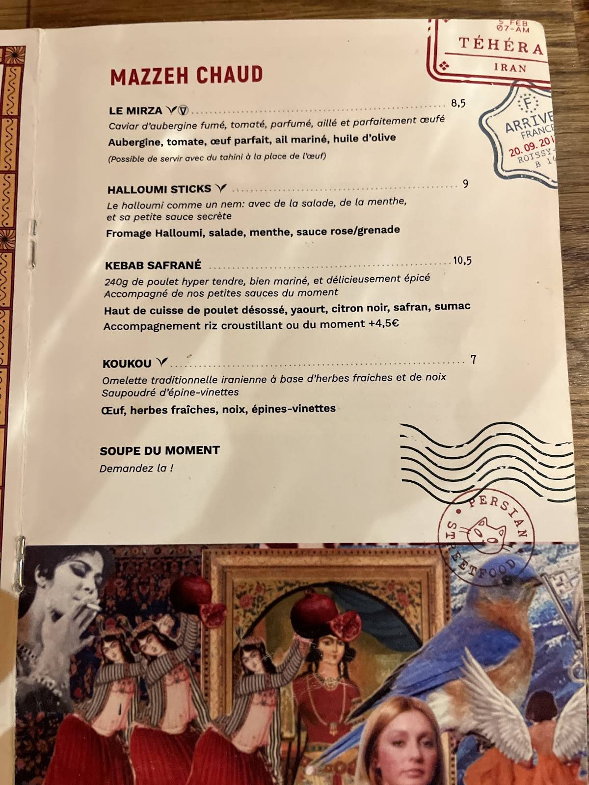 Menu au Namak - Restaurant Perse, Paris