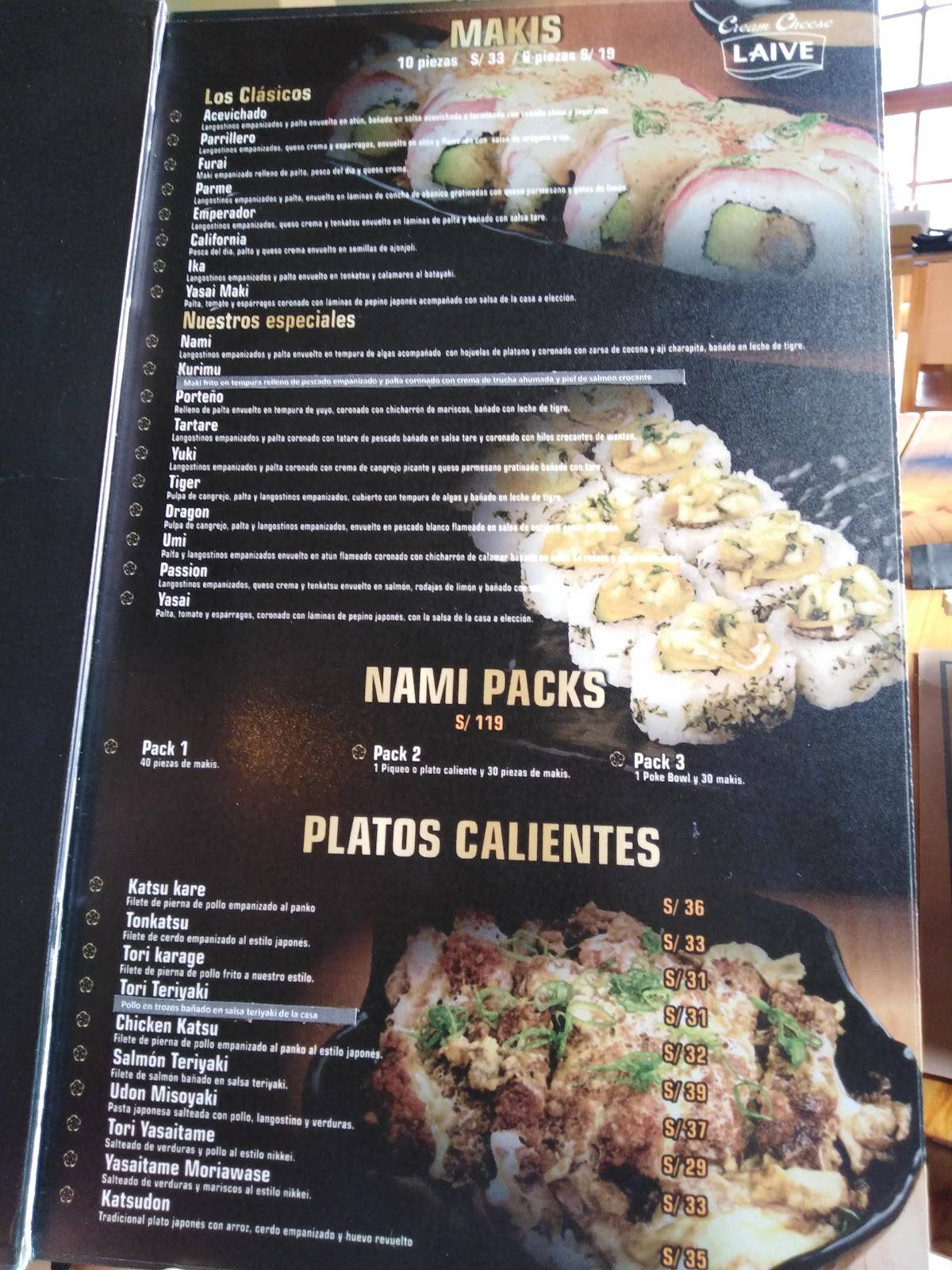 Carta de Nami Sushi Bar, Miraflores