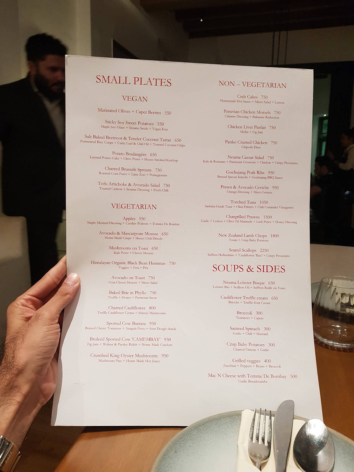Menu at Neuma, Mumbai