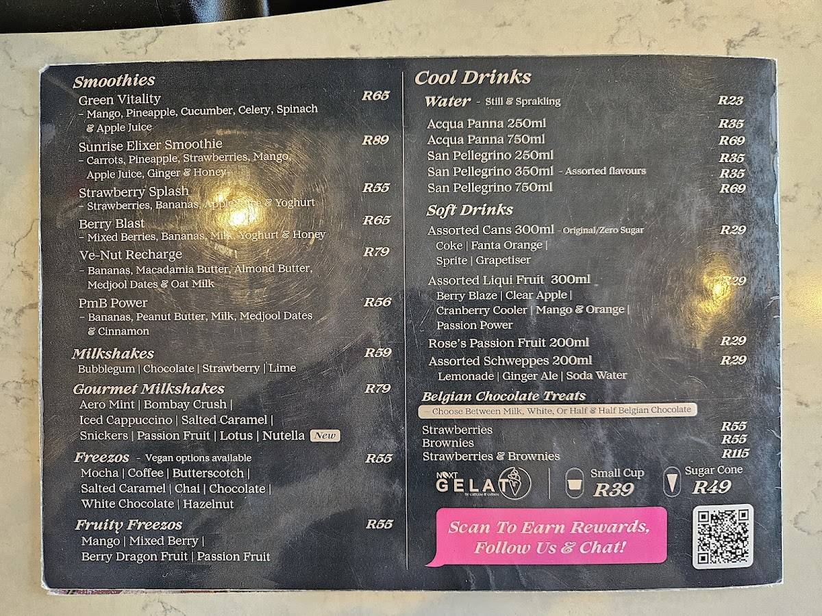 Menu at NextCoffee Cafe, Pietermaritzburg