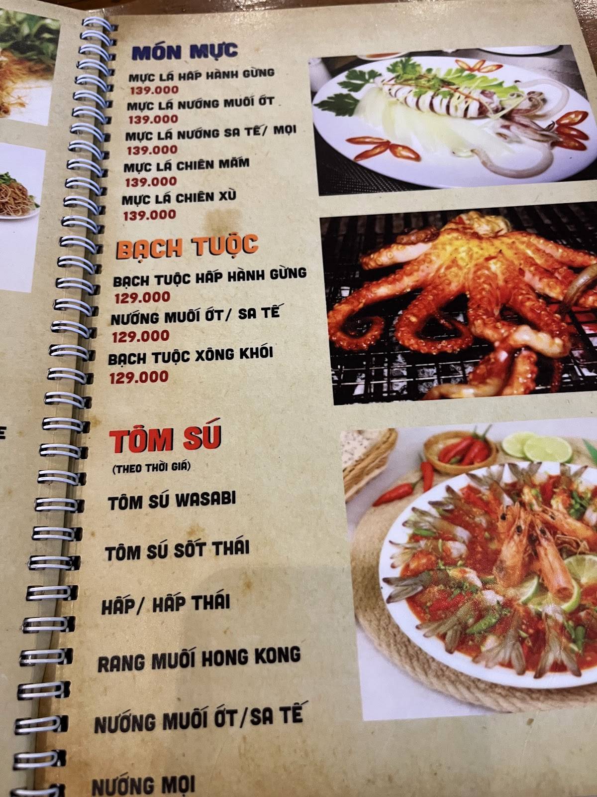 Menu at Nhà hàng Chợ Xưa restaurant, Ho Chi Minh City