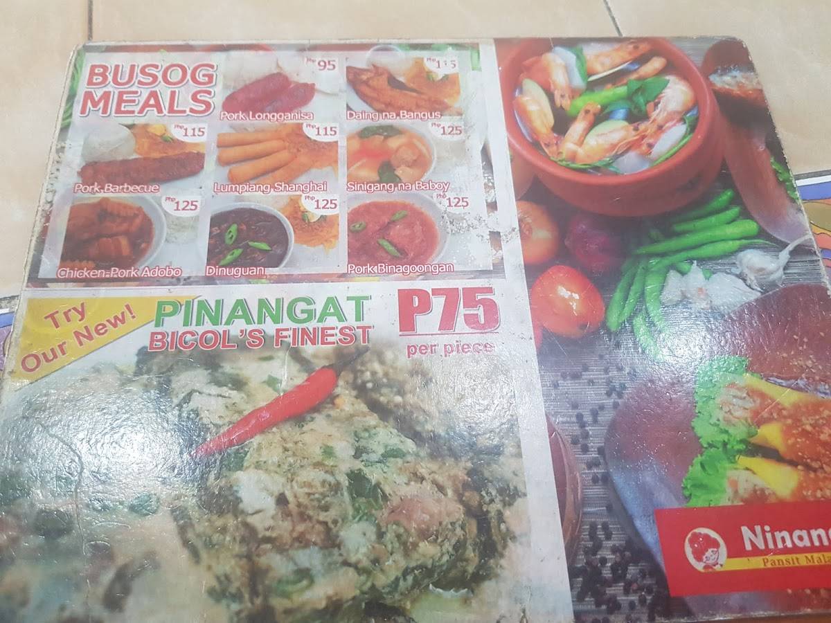 Menu at Ninang'S Pancit Malabon restaurant, Quezon City, P34H+4XP