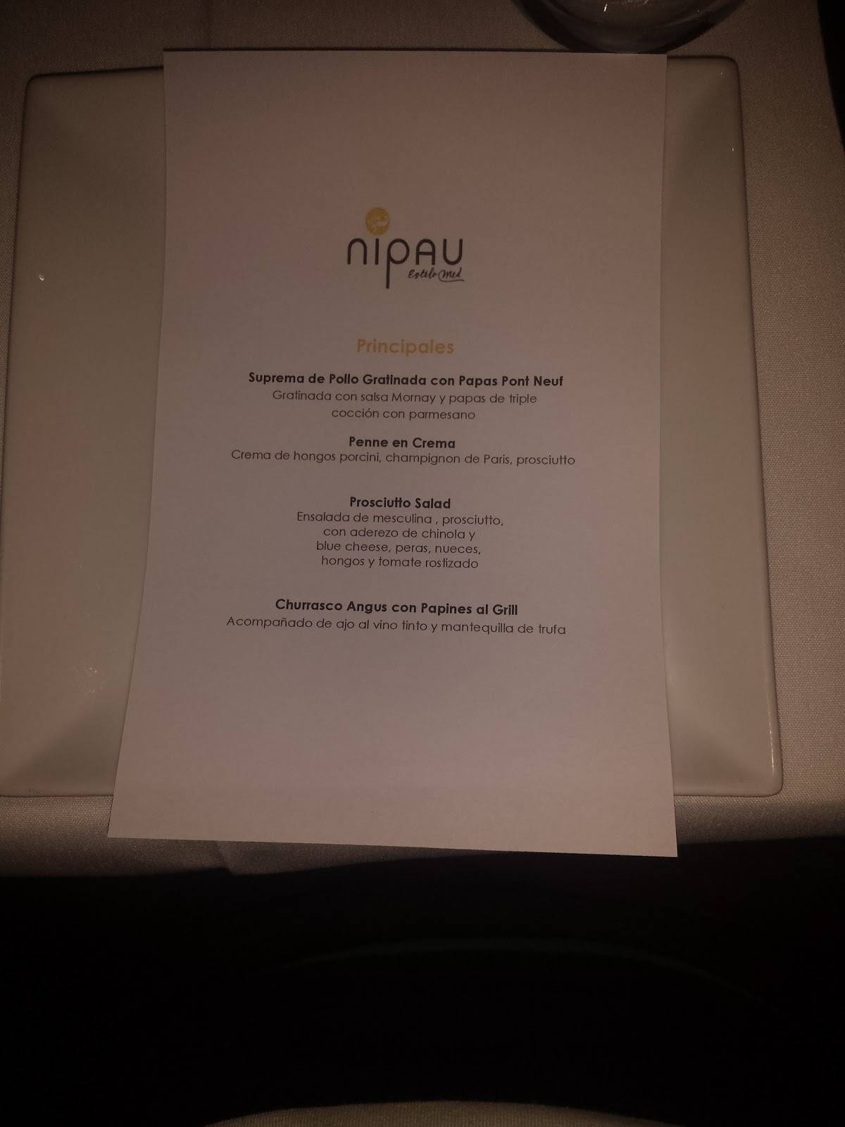 Menu at Nipau restaurant, Santo Domingo, C. Max Henriquez Ureña 20