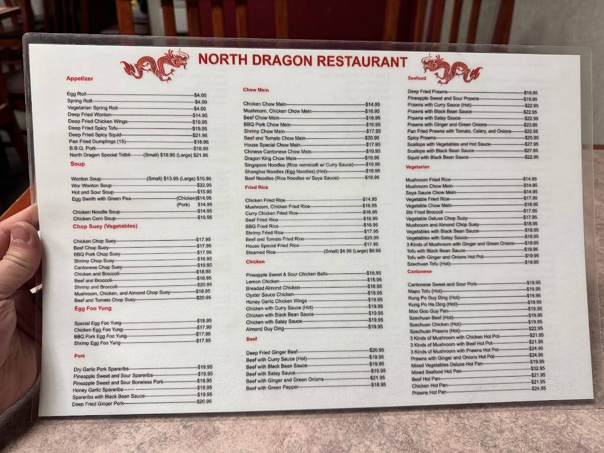 Menu at North Dragon restaurant, Whitehorse