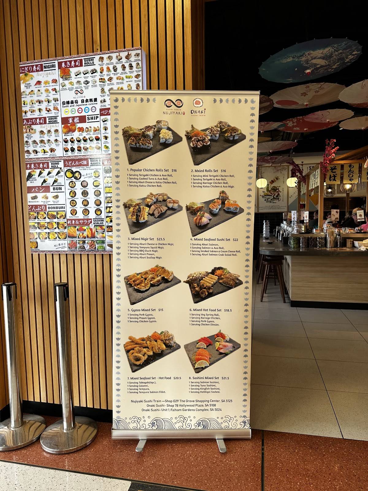Menu at Nujiyaki Sushi Train restaurant, Golden Grove