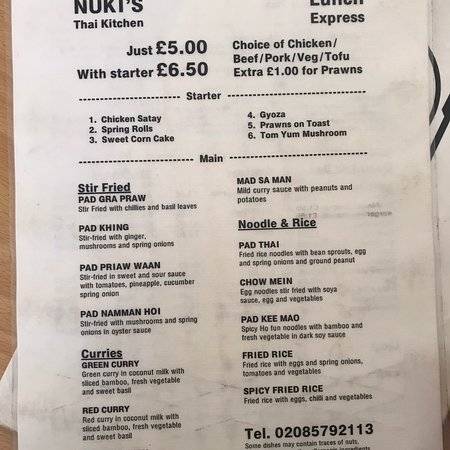 Menu at Nuki's Kitchen restaurant, London
