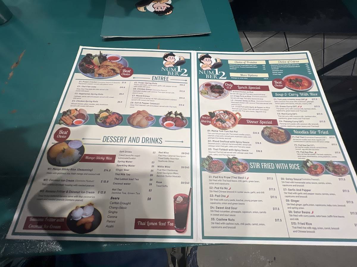 Menu at Number 12 Thai Restaurant, Melbourne