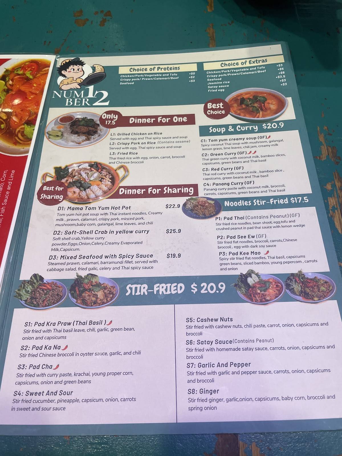 Menu at Number 12 Thai Restaurant, Melbourne