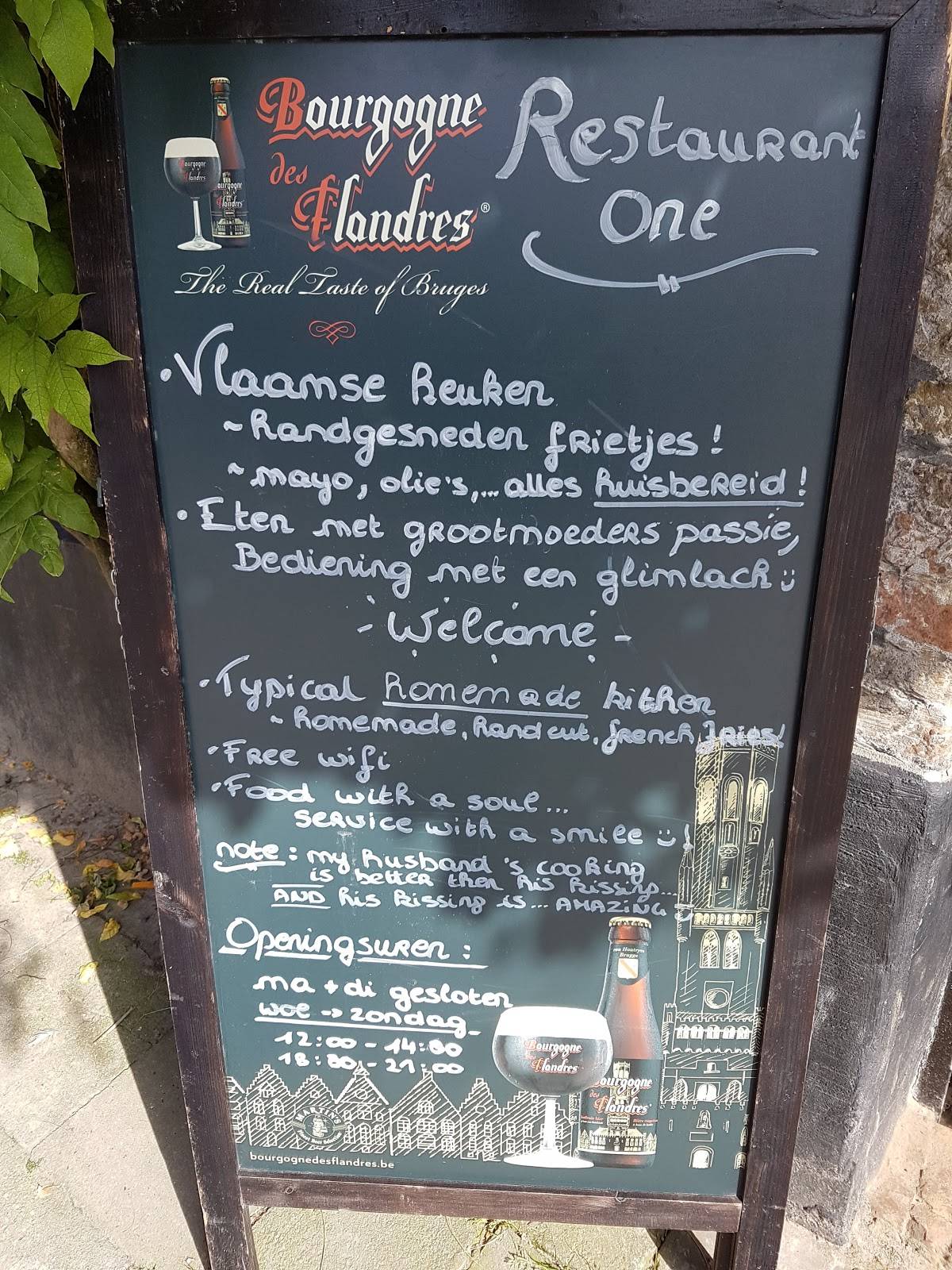 Menu at ONE Restaurant, Bruges