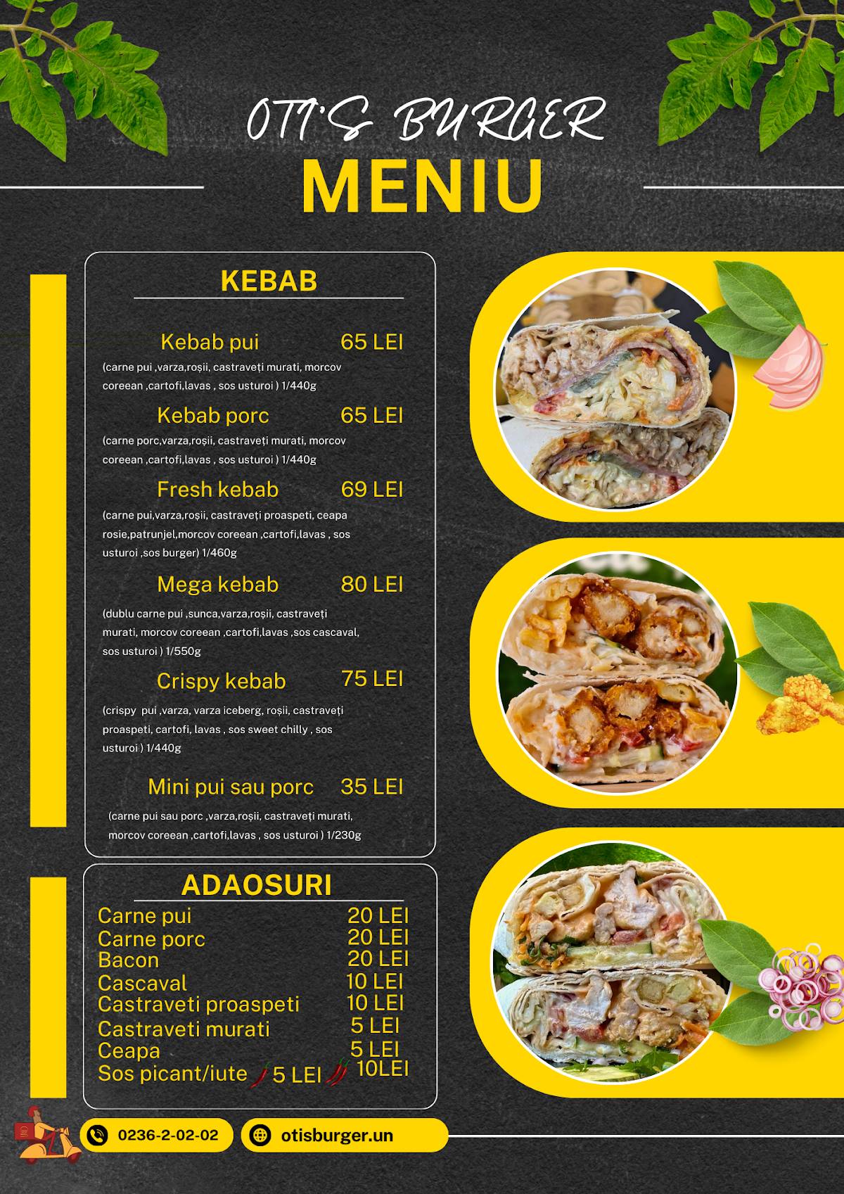 Menu at OTI’S BURGER, Ungheni