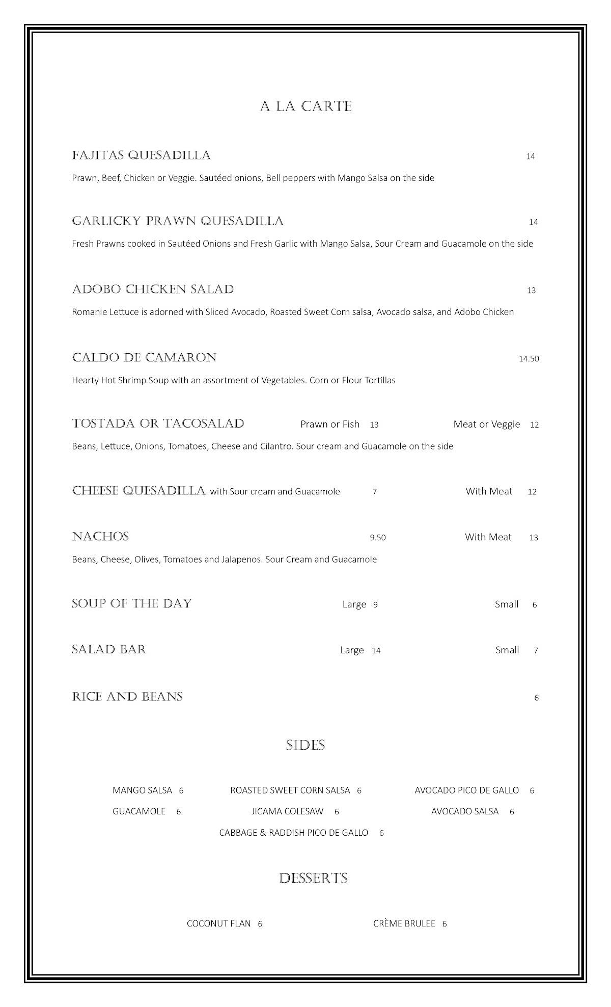 Menu at Oaxaca Grill restaurant, Eureka