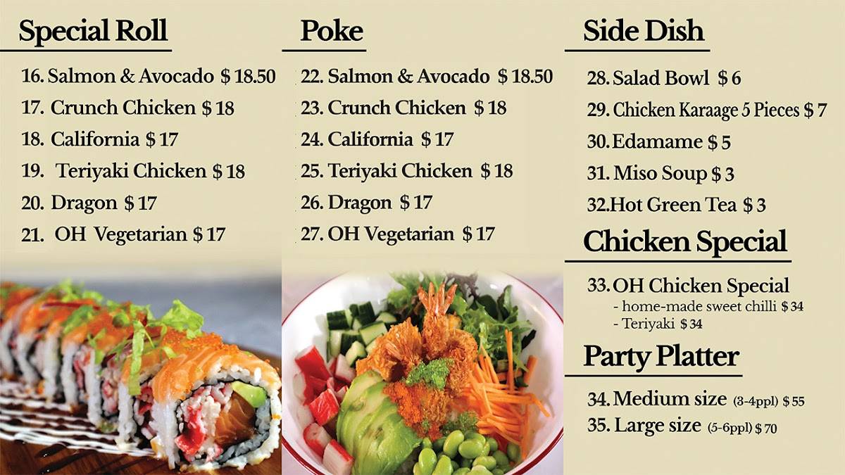 Menu at Oh Sushi restaurant, Gatton