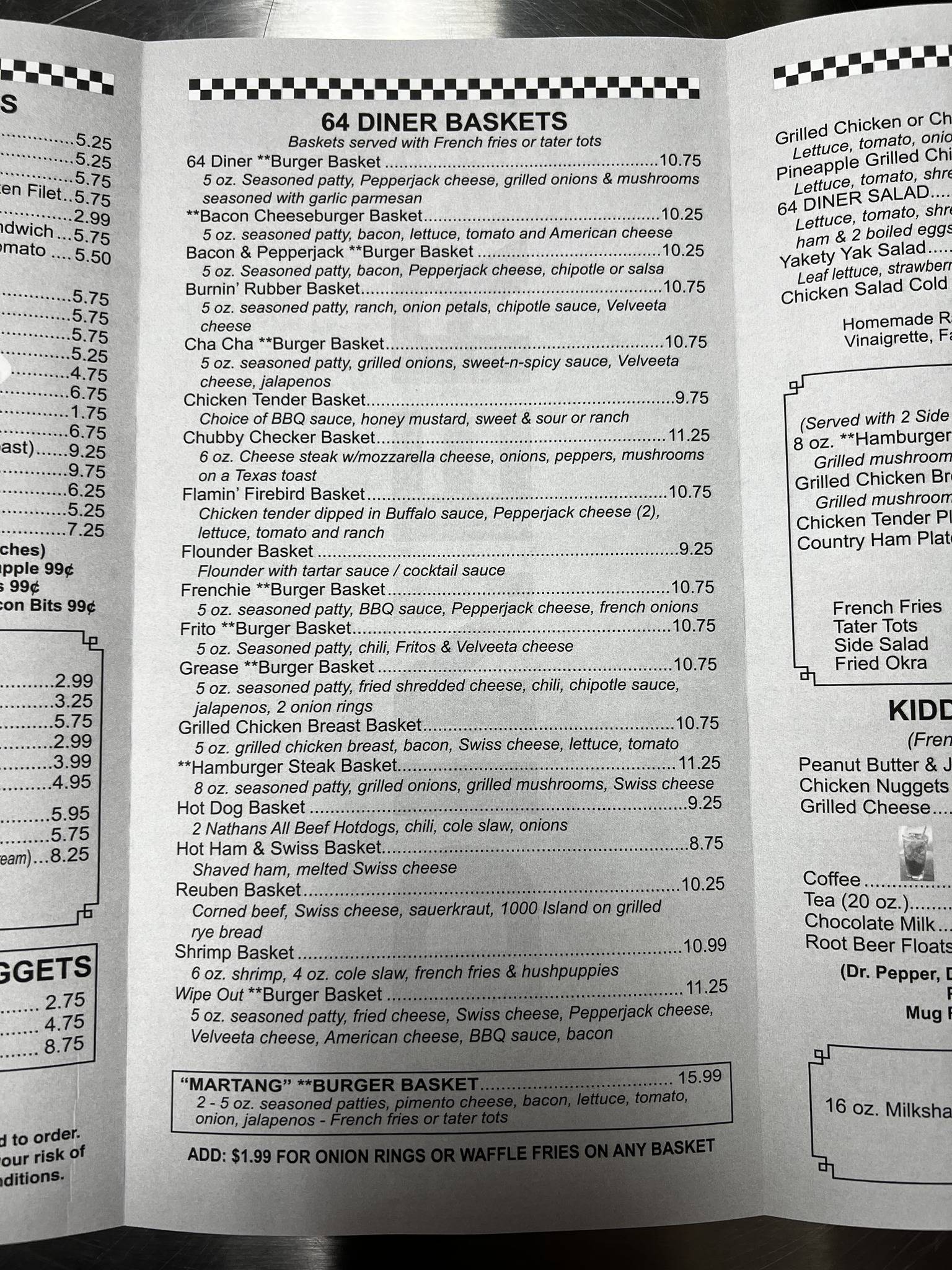 Menu at Old 64 Diner restaurant, USA, NC-8