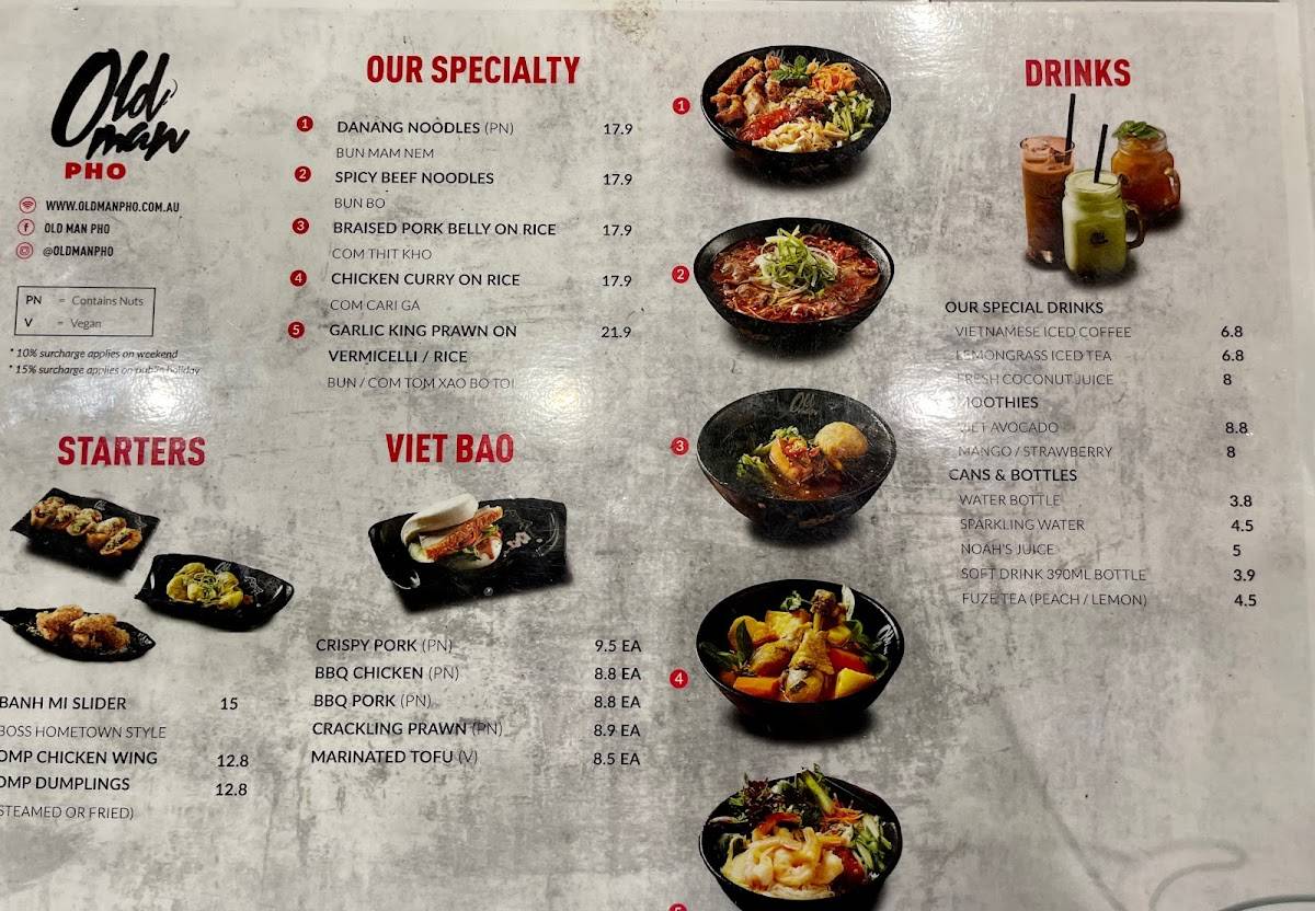 Menu at Old Man Pho QV Melbourne - Vietnamese Restaurant, Melbourne ...