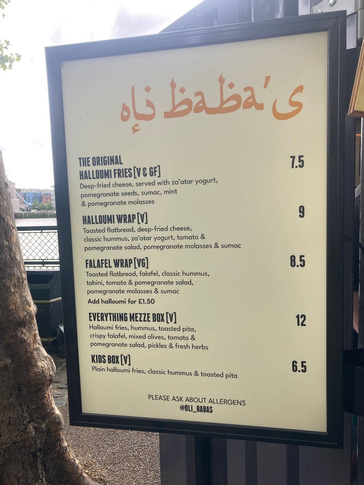 Menu at Oli Baba's restaurant, London, 15