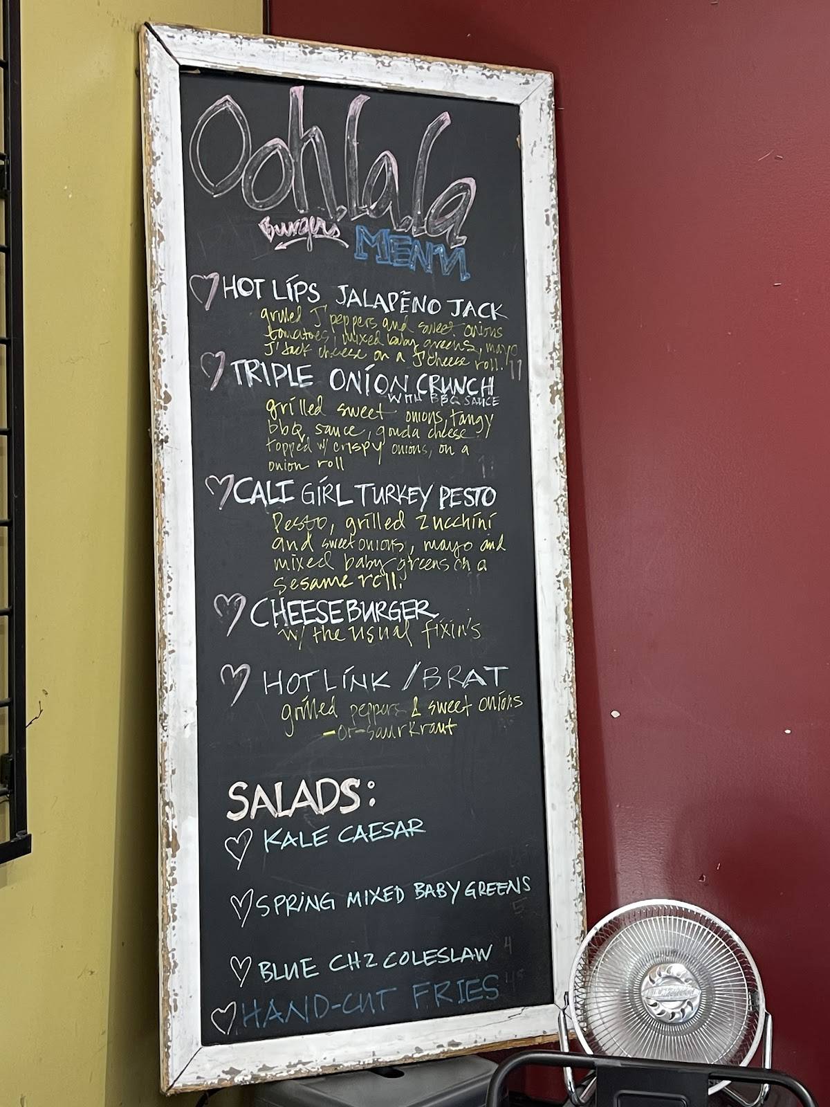 Menu at Ooh La La Burgers restaurant, Tacoma