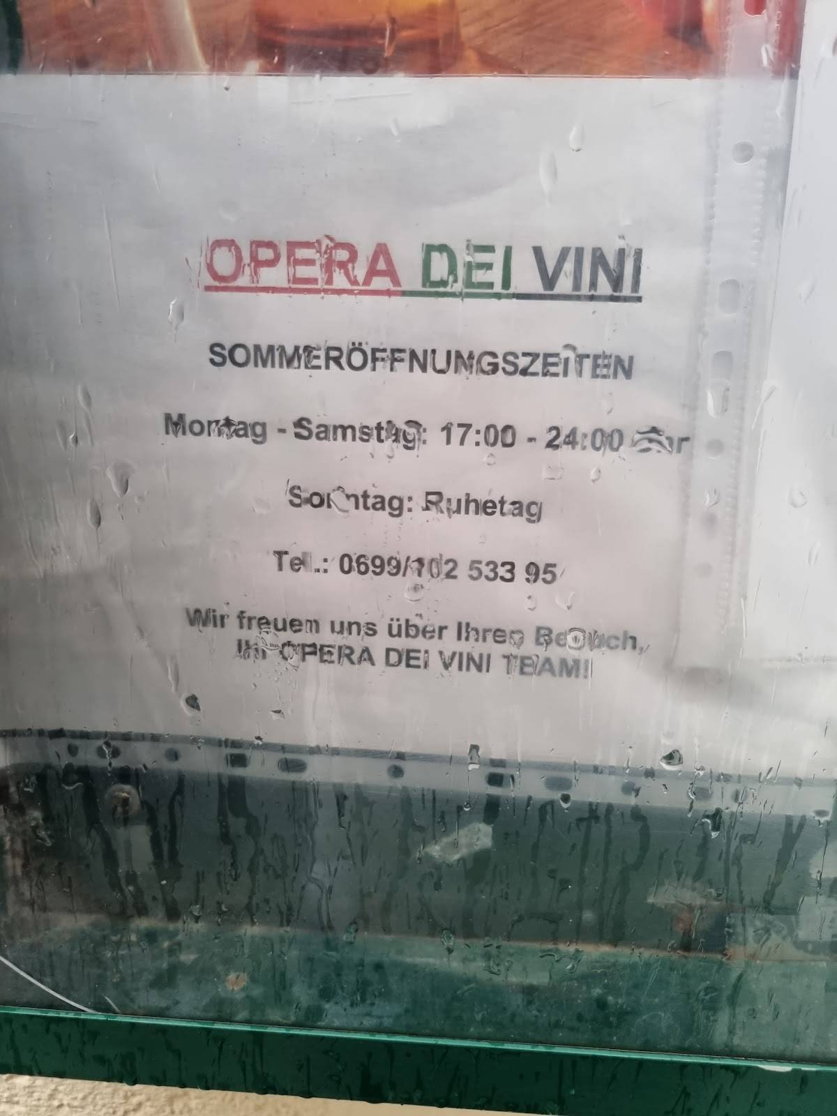 Menu at Opera dei Vini restaurant, Vienna