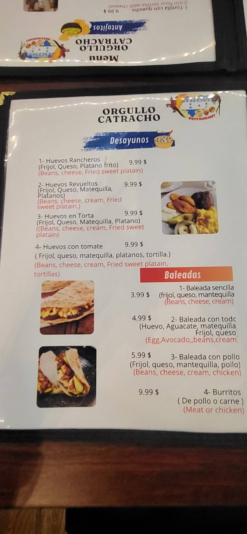 Menu at Orgullo Catracho restaurant, Bowling Green