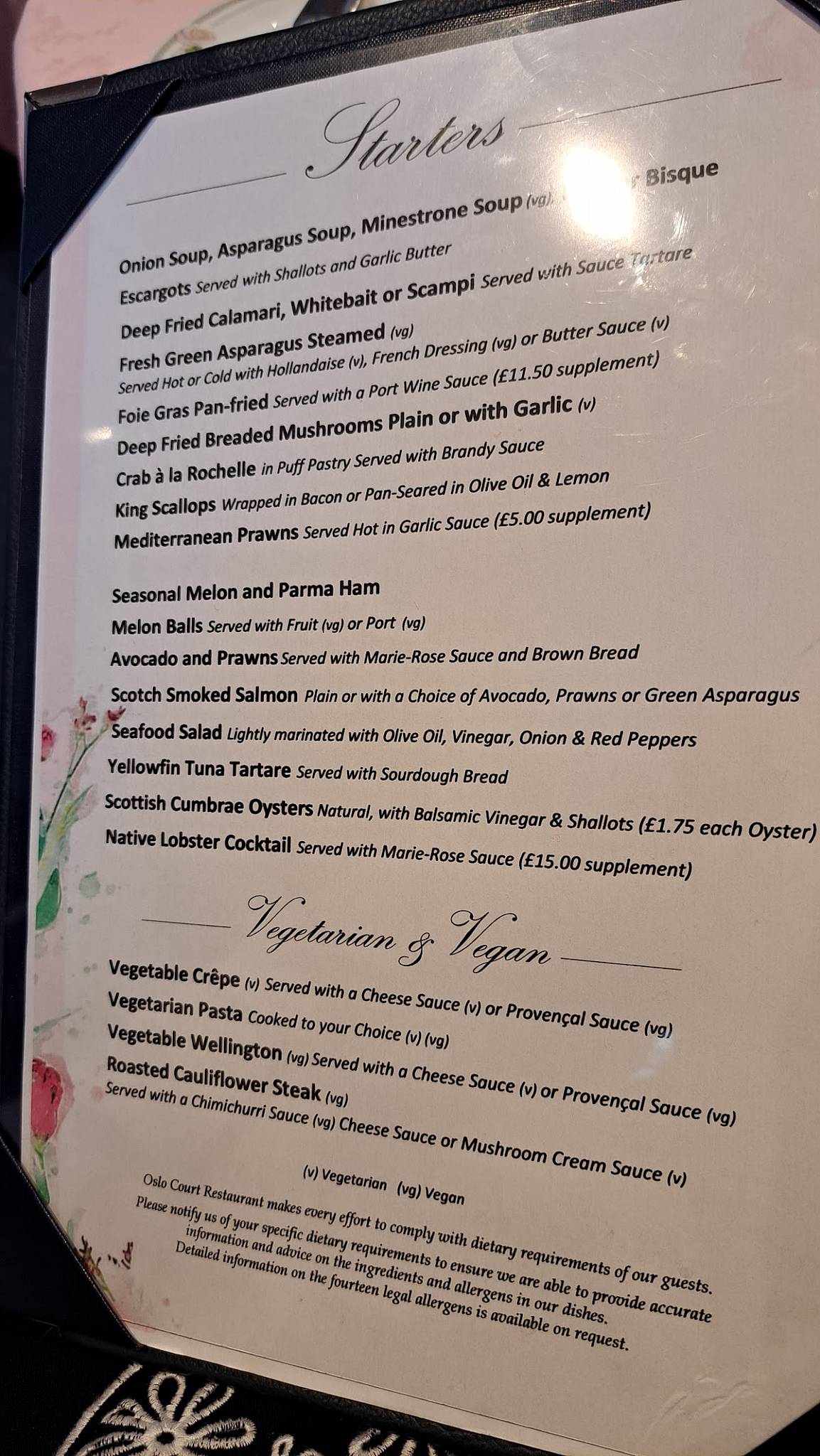 Menu at Oslo Court Restaurant, London