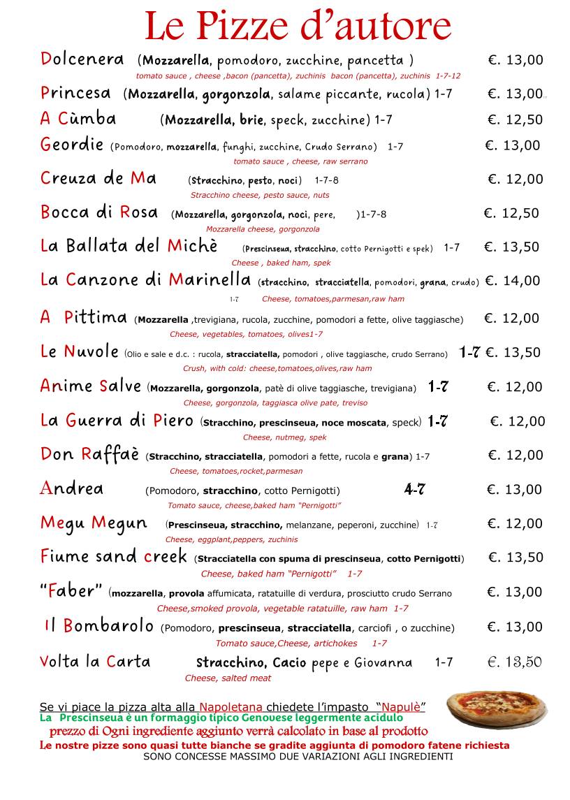 Menu da Osteria Degli Artisti ristorante, Genova, Via Boccadasse
