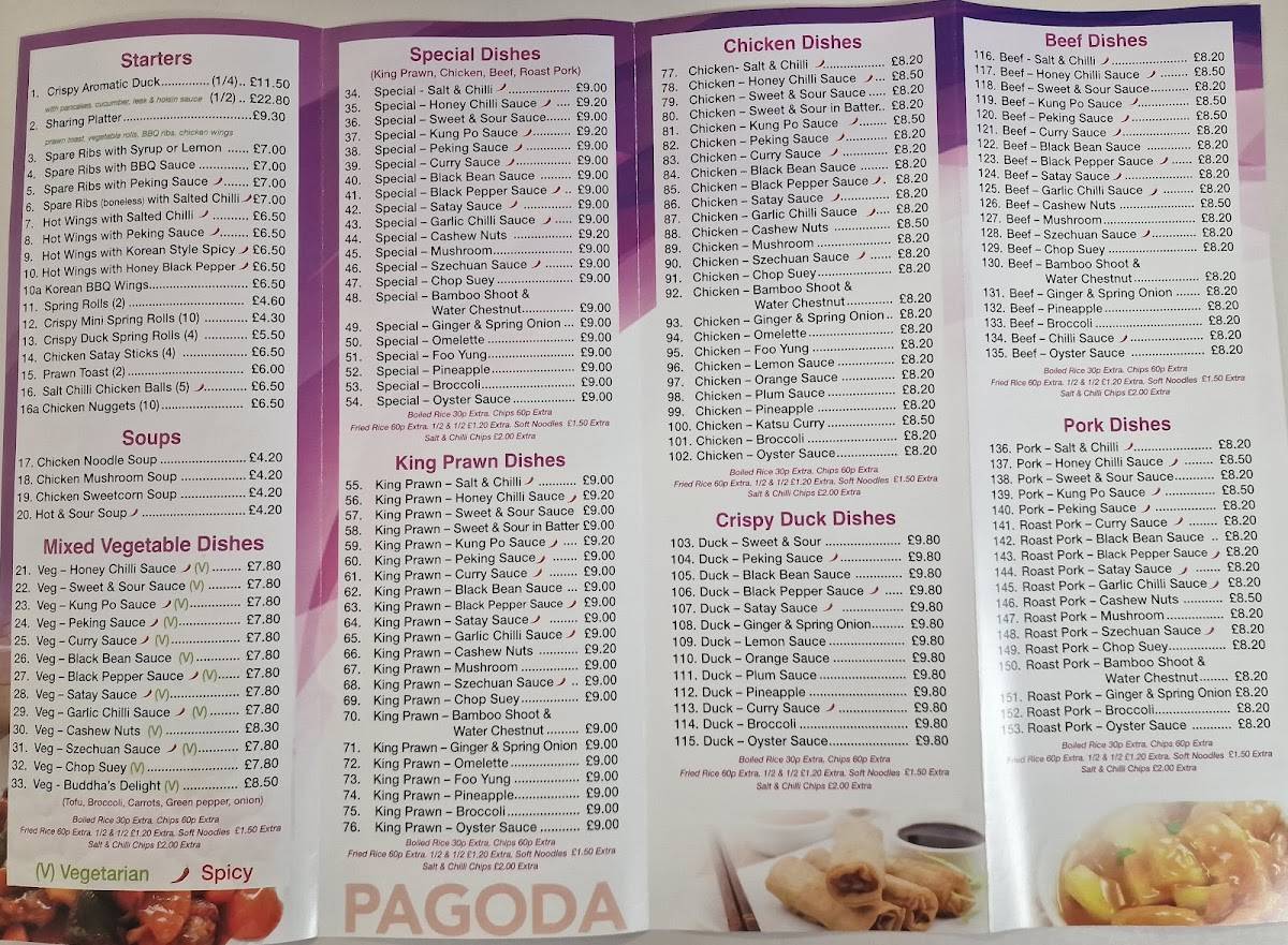 Menu at Pagoda Chinese Takeaway restaurant, Lisburn