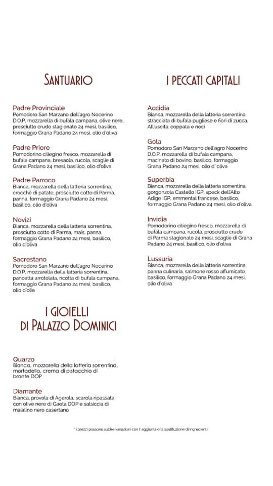 Menu at Palazzo Dominici Ristorante e Pizzeria, Sant'Anastasia